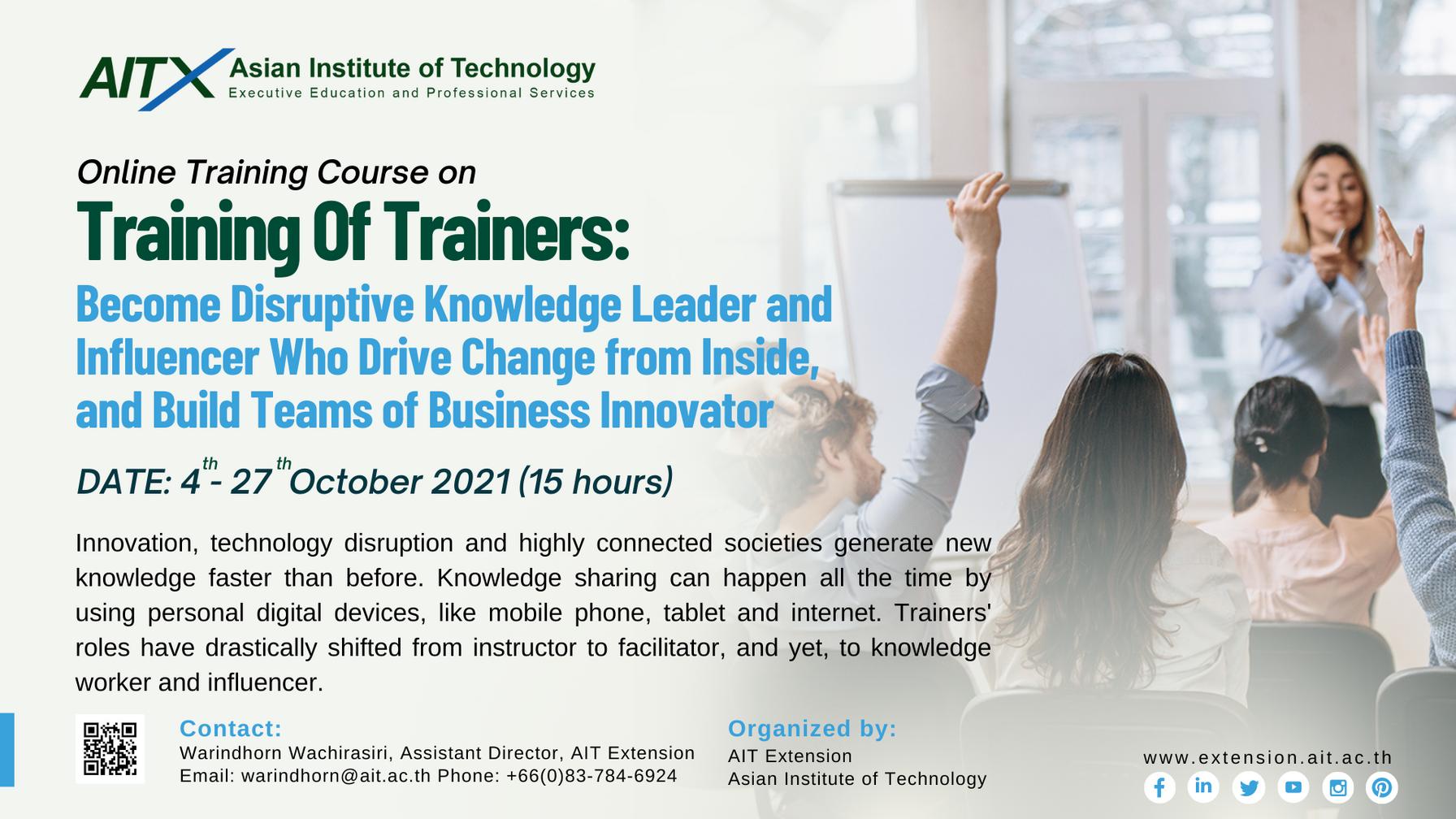 Online Training Course on Training Of Trainers: Become Disruptive Knowledge Leader and ...