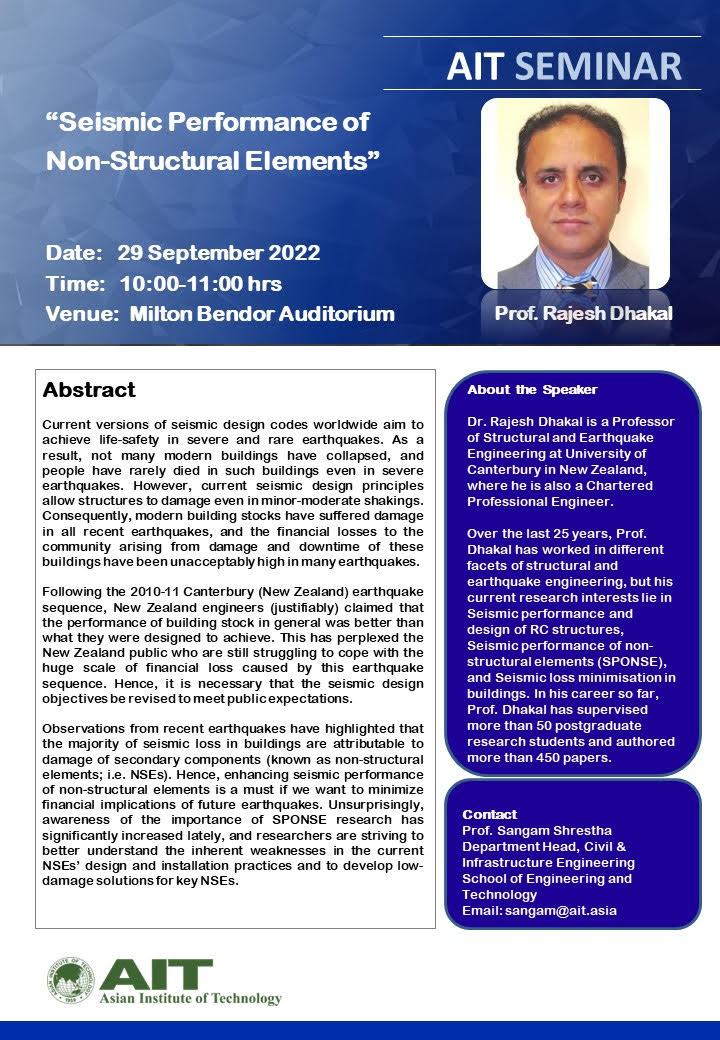 Seminars by Prof. Rajesh Dhakal, Professor, University of Canterbury ...